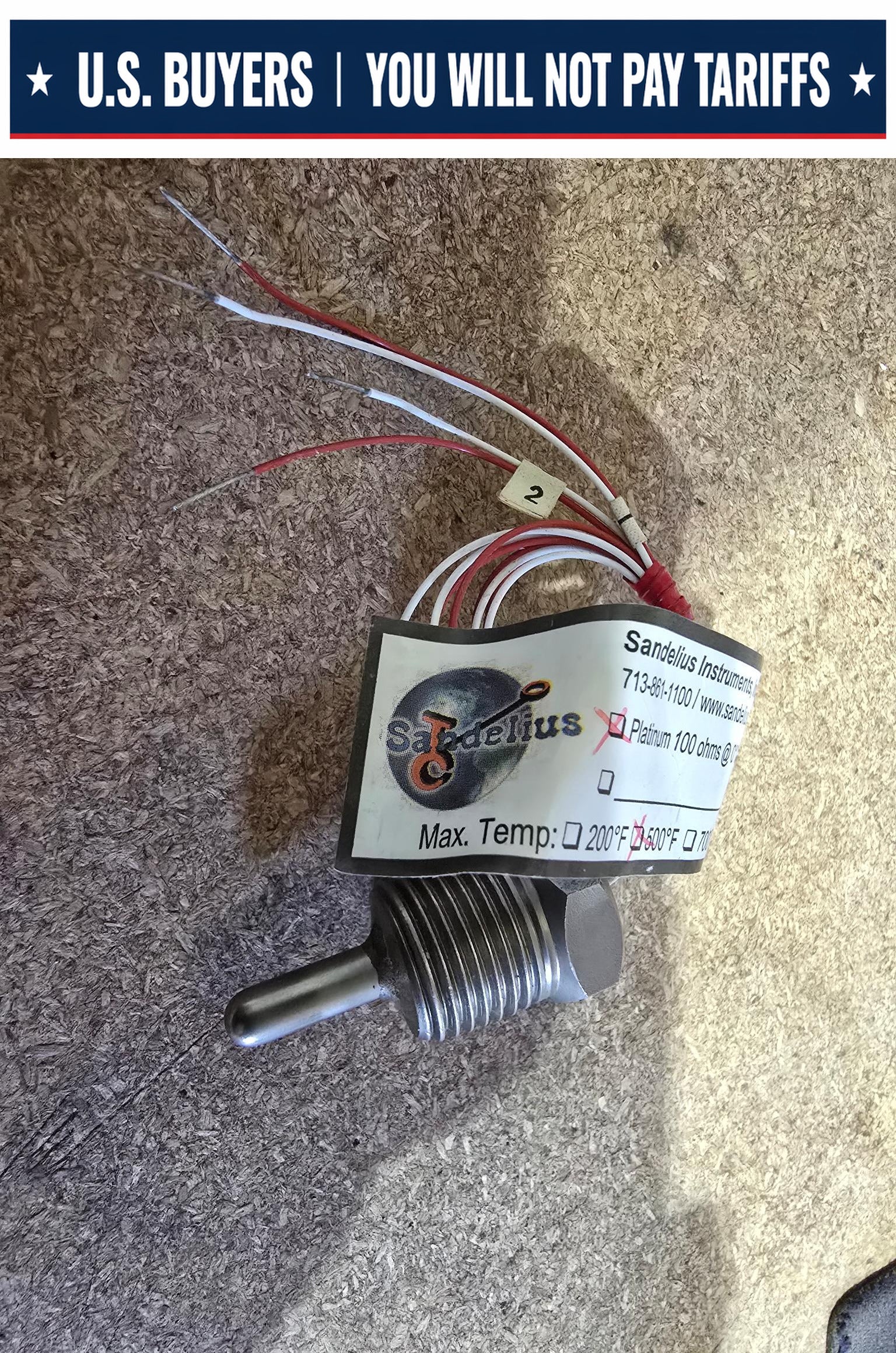 Sandelius RTD 500°F PLATINUM 100 OHMS @ 0°C 4 WIRE 2 WHITE 2 RED, 3/4 ...