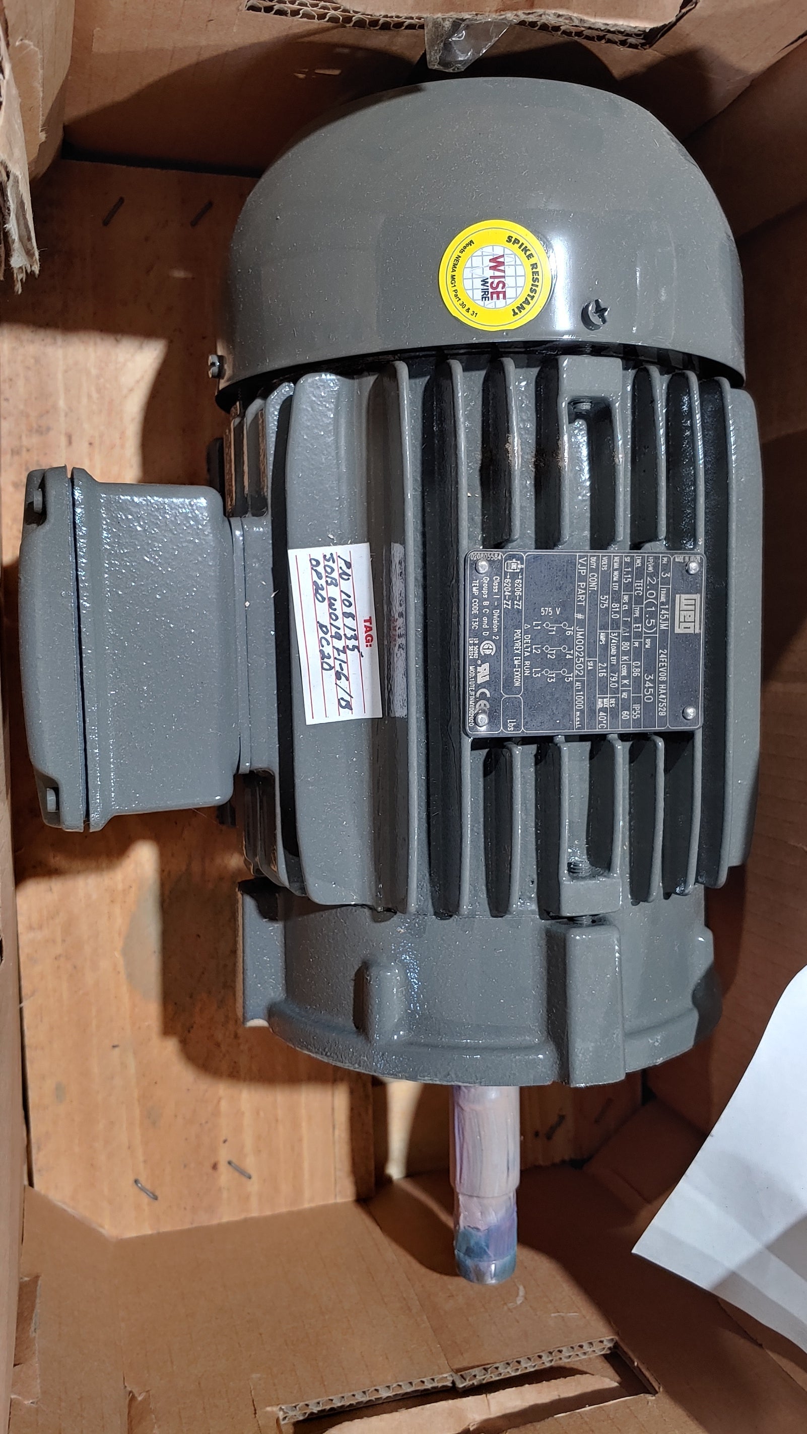 Weg 2hp Electric motor 575V 3450 Rpm Frame: 145JM 24FVE06 HA47528 – ETI ...