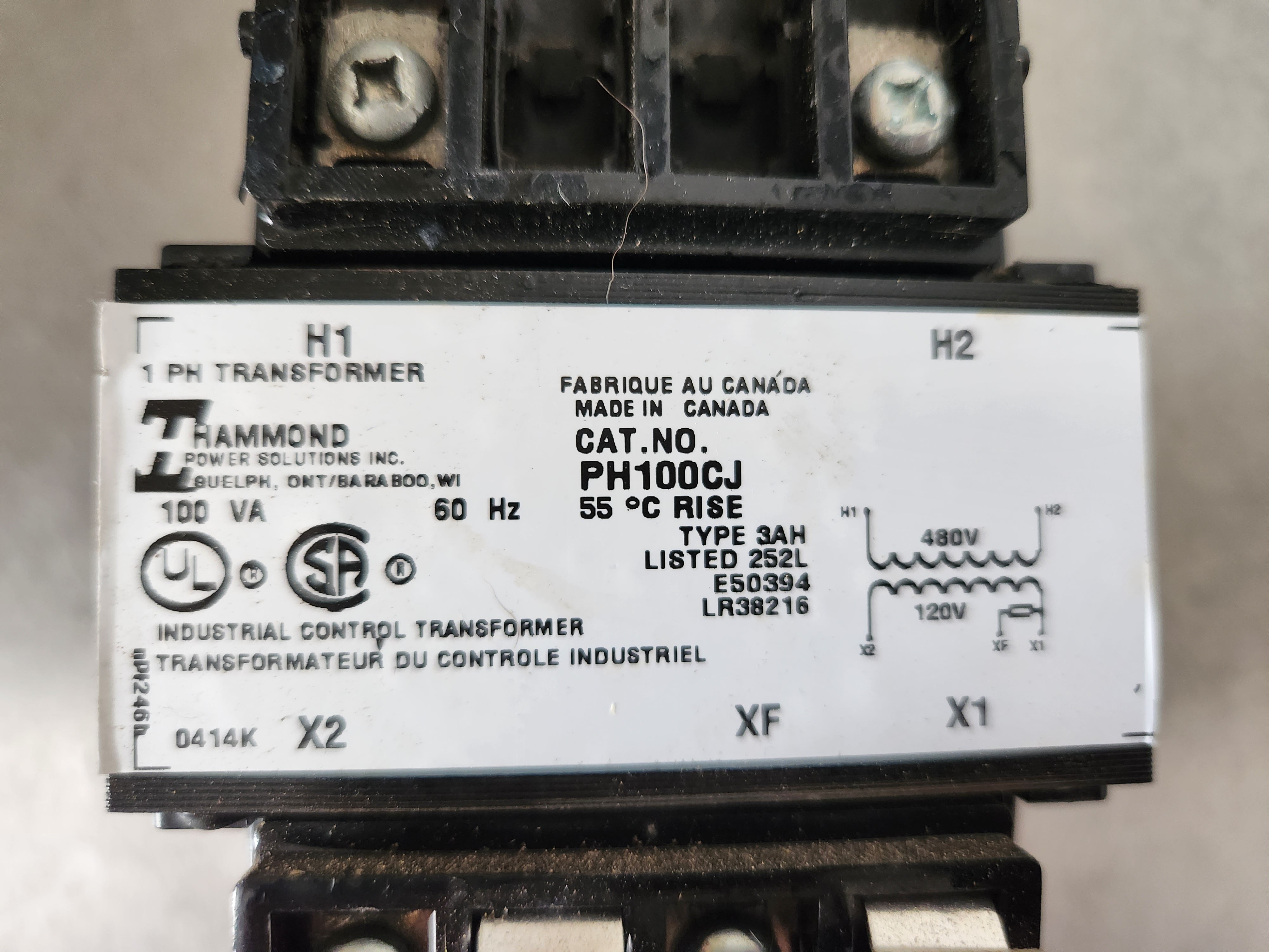 Hammond 100 VA - 1 PH Transformer - PH100CJ - 480V to 120V – ETI Sales