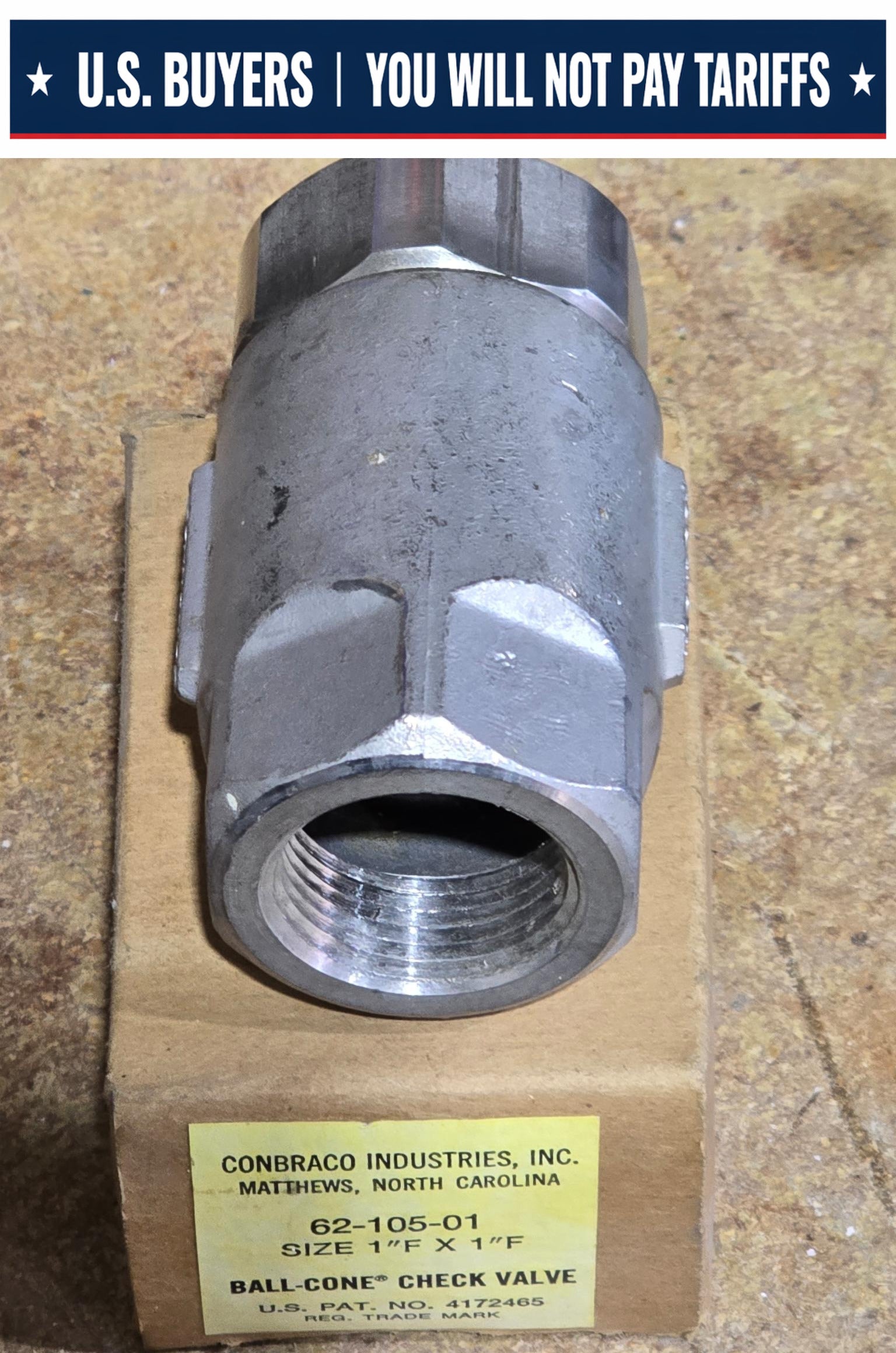 Conbraco 62-105-01 Ball Cone Check Valve 1" F X 1" F Stainless Steel ...