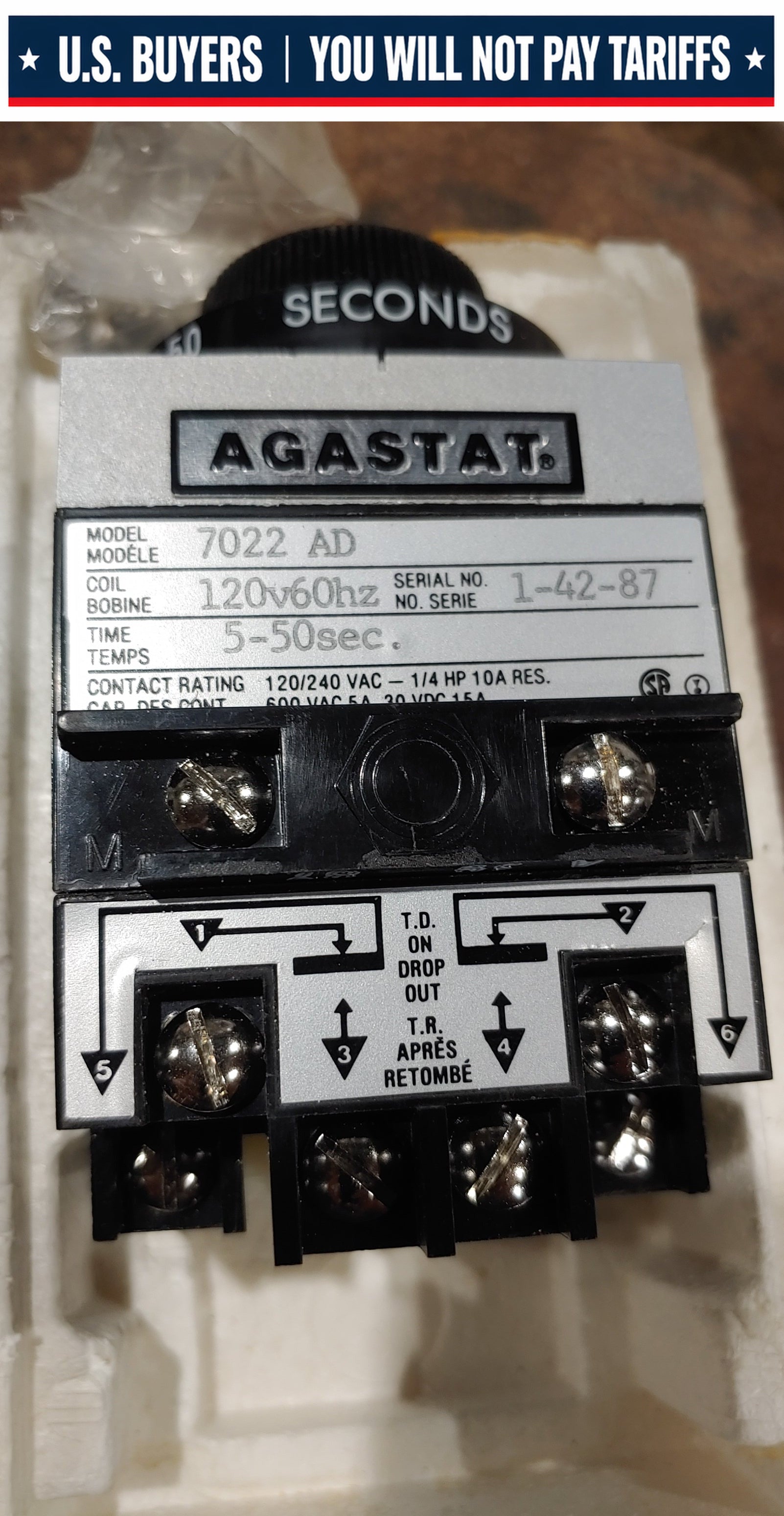 Agastat Timing Relay Model: 7022 AD Coil:120V 60Hz Time:5-50Sec – ETI Sales