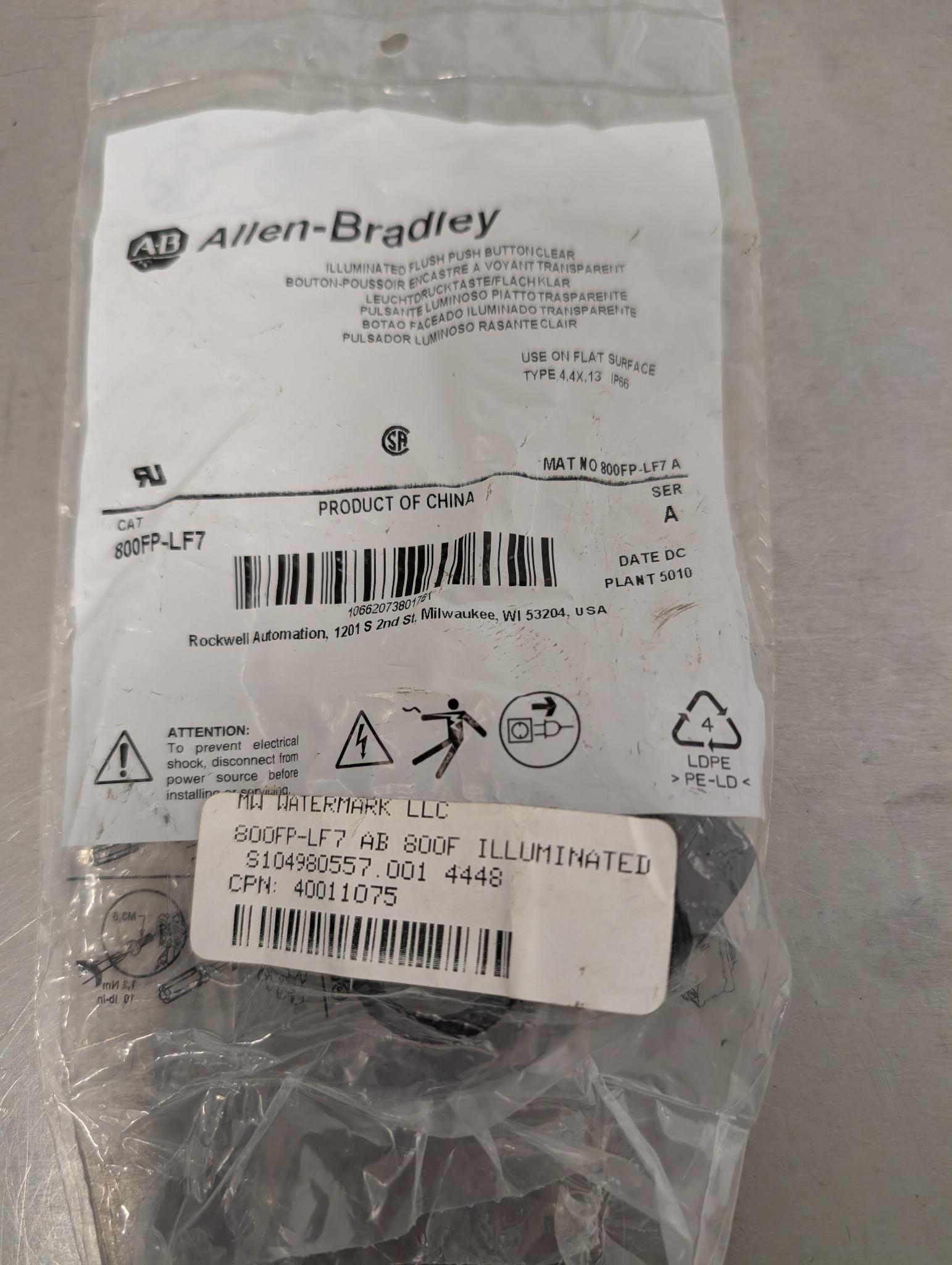 Allen Bradley Illuminated Flush Push Button - Clear - 800FP-LF7 – ETI Sales